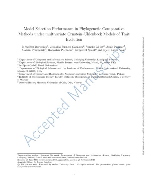 Pdf Model Selection Performance In Phylogenetic Comparative Methods Under Multivariate