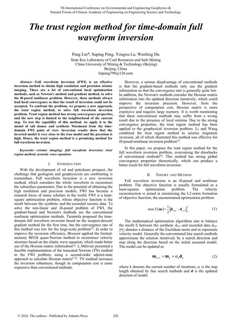 Pdf The Trust Region Method For Time Domain Full Waveform Inversion