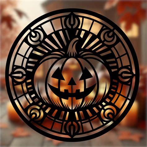 Spooky Halloween Pumpkin Mandala Art 2d Geometric Wall Art Stained