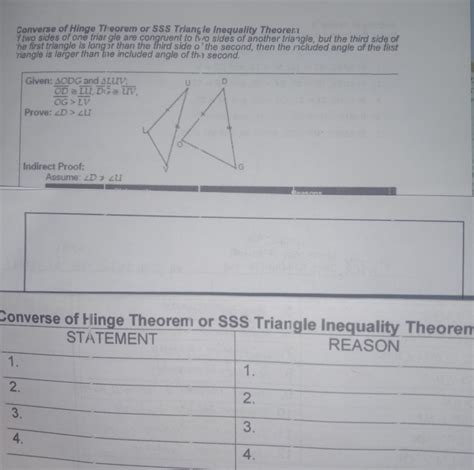 Solved Converse of Hinge Theorem or SSS Triançle Inequality Theorem ftwo sides of one triar gle