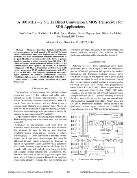Pdf A 100 Mhz 2 5 Ghz Direct Conversion Cmos Transceiver For Sdr Applications