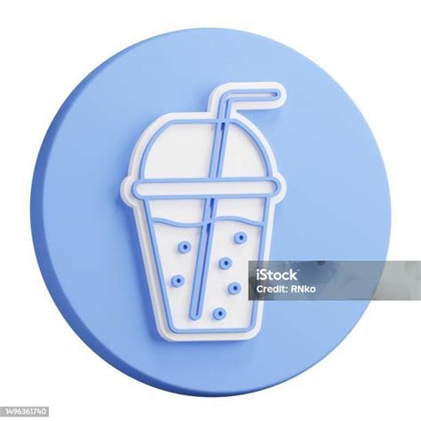 빨대와 뚜껑이 있는 스무디 잔의 3d 버튼 렌더링 더운 여름에 상쾌한 과일 음료 흰색 배경에 격리된 사실적인 파란색 흰색 그림 2차 도형에 대한 스톡 사진 및 기타 이미지