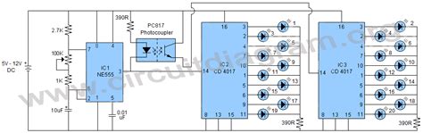 20 Led Sequencer Chaser Using 555 And 4017 Ics Circuit Diagram