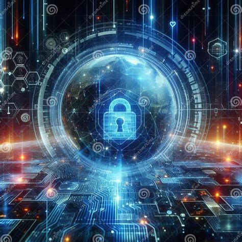 Global Cybersecurity Visualization With Digital Lock And Globe Stock