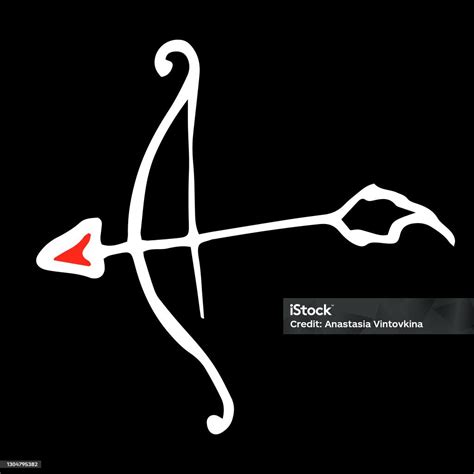 한 손은 빨간 하트 화살표와 끝에 깃털이 달린 리본 Hand 그린 낙서 화이트 윤곽 벡터 일러스트레이션으로 인쇄 인사말 카드 포스터 스티커 직물 및 계절 디자인 검은색