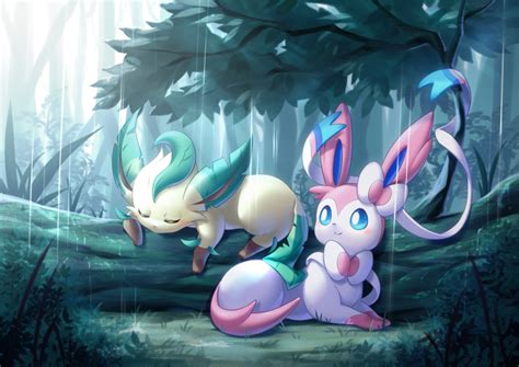 Sylveon And Leafeon Pokemon Drawn By Histoire Ange Danbooru