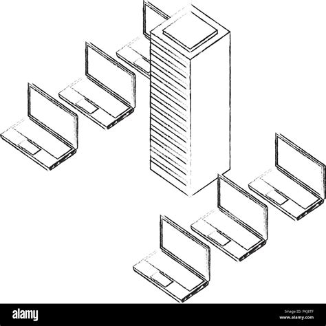 Server Data Center With Laptops Computers Isometric Icon Vector