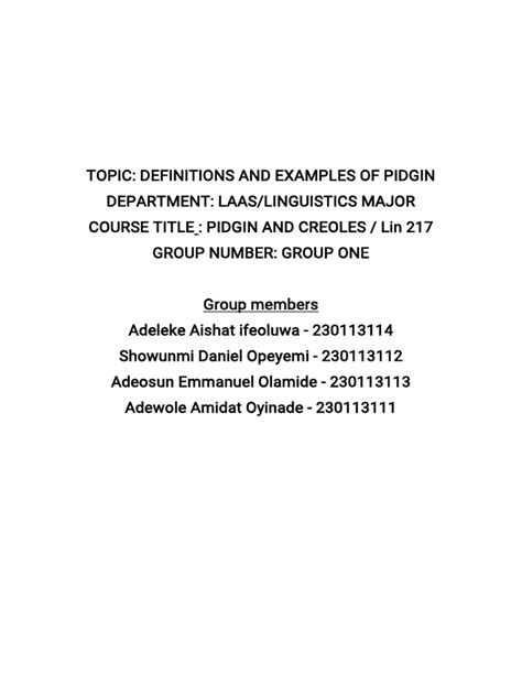 Definition And Example Of Pidgin Group One Pdf Linguistics Communication Definition And Example Of Pidgin Group One Pdf Linguistics Communication