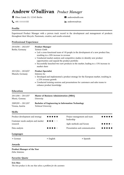 Resume Template Mckinsey One Column Layout With Sans Font
