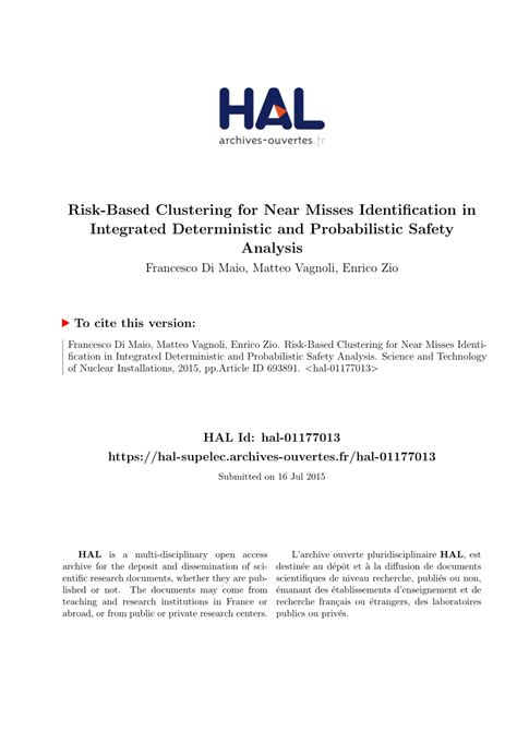 Pdf Risk Based Clustering For Near Misses Identification In Integrated Deterministic And