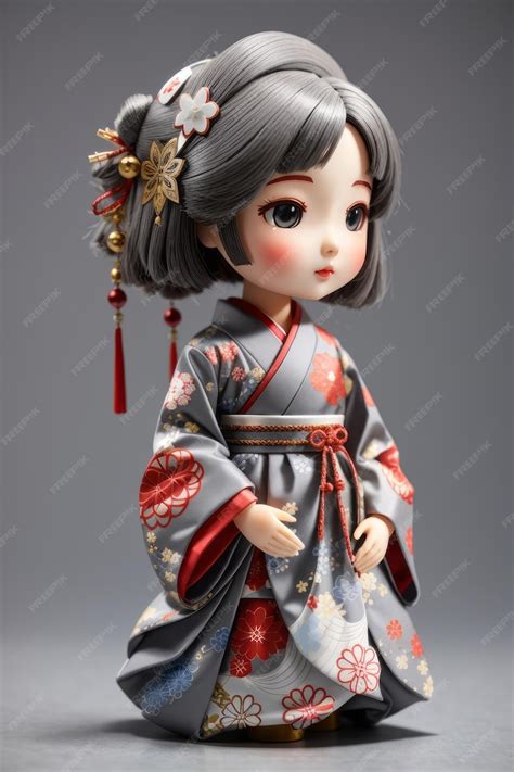 Premium Photo 23 Profile View A 3d Algorithmic Pattern Makes A Cute Chibi Japanese Robe Doll