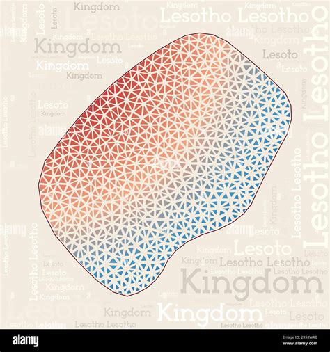 lesotho map design country names in different languages and map shape with geometric low poly