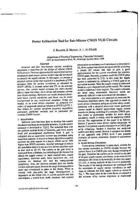Pdf Supply Current Estimation In Cmos Vlsi Circuits