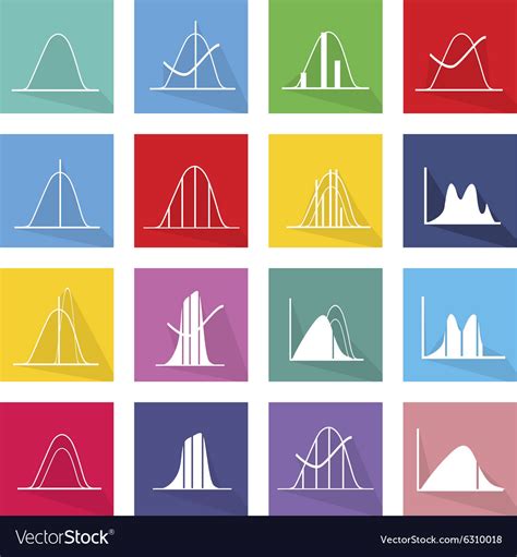 Collection Of 16 Normal Distribution Curve Icons Vector Image