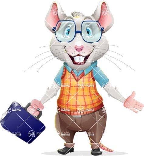Smart Mouse With Glasses Cartoon Vector Character With Briefcase