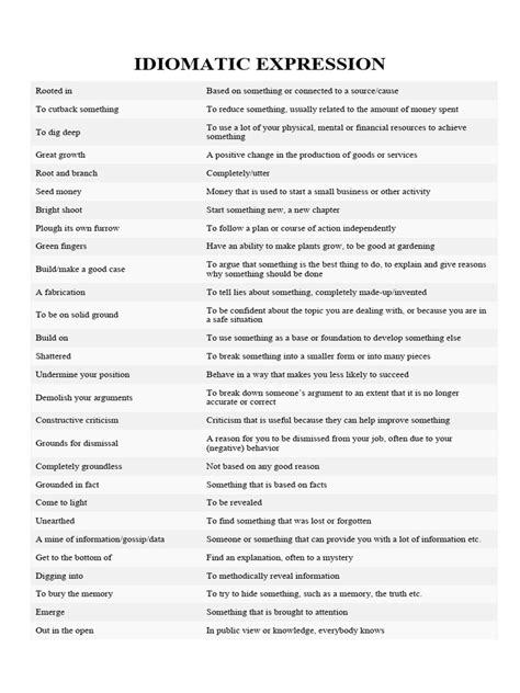 Idiomatic Expression Table 4 Pdf Knowledge Plough