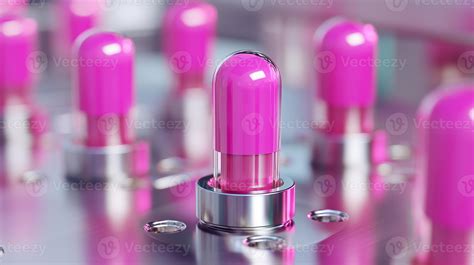 Colorful Pink Capsules Are Lined Up In A Production Process At A