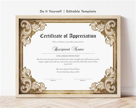 Editable Appreciation Certificate Template Printable Church Certificate Of Appreciation Bible