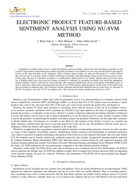 pdf electronic product feature based sentiment analysis using nu svm