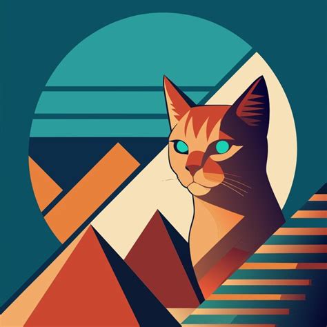 Cat In A Composition Of Circles And Triangles Vector Illustration Flat 2 Premium Ai Generated