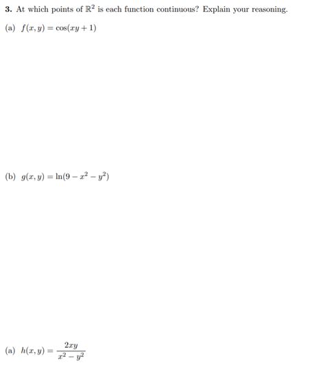 solved 3 at which points of r2 is each function continuous