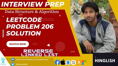 Leetcode Problem 206 Solution Reverse Linked List Explanation In Hinglish Youtube