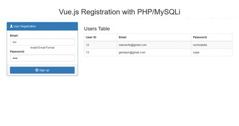 User Registration Using Vuejs In Php Mysql Free Source Code