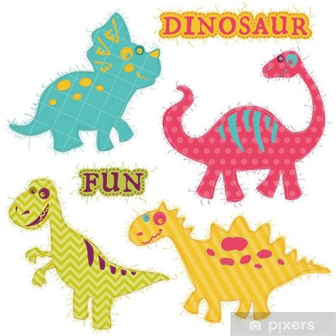 Poster Scrapbook Designelement Сute Dinosaur Set Vektor Pixersse