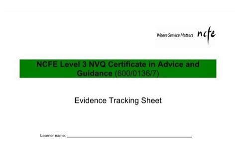 Evidence Tracking Sheet NCFE