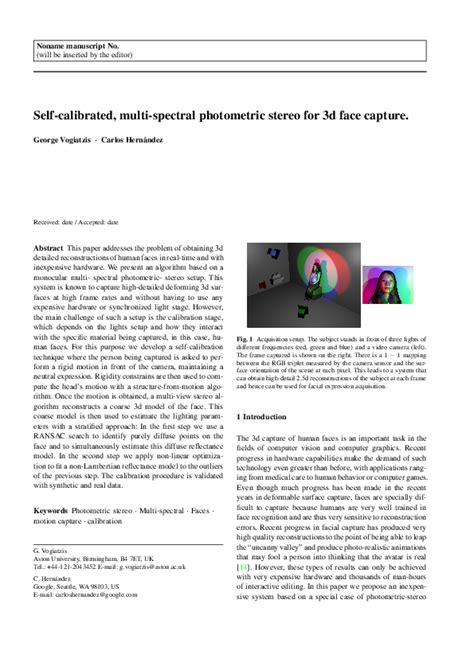 Pdf Self Calibrated Multi Spectral Photometric Stereo For 3d Face Capture