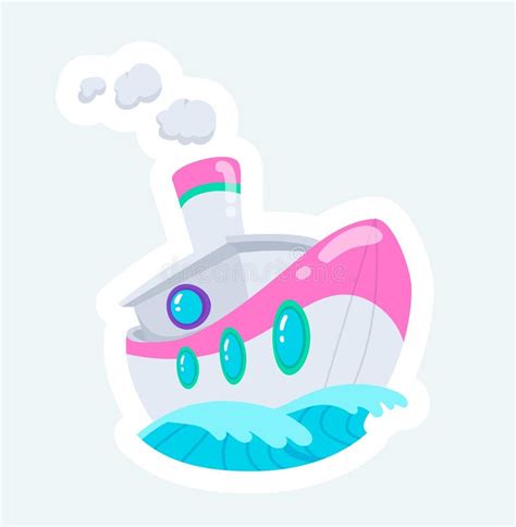 Cute Ship Sails On High Waves Sea Transport And Transportation Stock