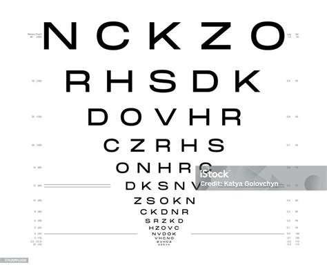 Logmar Chart Eye Test Chart Medical Illustration Line Vector Sketch Style Outline Isolated On