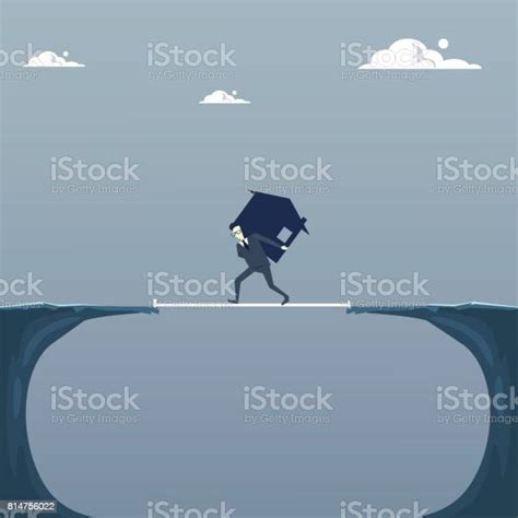 비즈니스 남자 집 신용 부채 금융 위기 개념을 들고 절벽 갭을 통해 걷고 개념에 대한 스톡 벡터 아트 및 기타 이미지 개념 개념 기호 경제 Istock