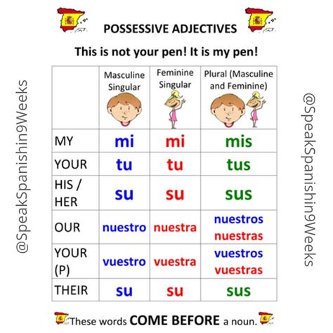 Possessive Adjectives Spanish Worksheet Printable And Enjoyable Learning