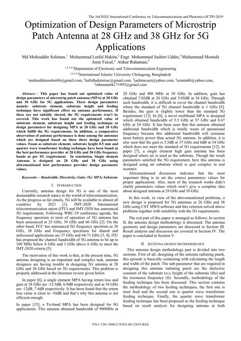 PDF Optimization Of Design Parameters Of Microstrip Patch Antenna At GHz And GHz For G