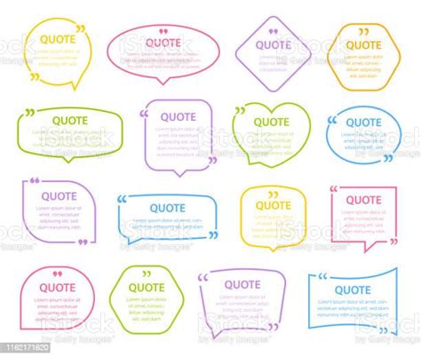따옴표 프레임 선형 다채로운 텍스트 상자 텍스트 따옴표에 대한 디자인 텍스트에 대한 장소와 다른 모양의 빈 템플릿 대화 풍선 문자 기호에 대한 스톡 벡터 아트 및 기타