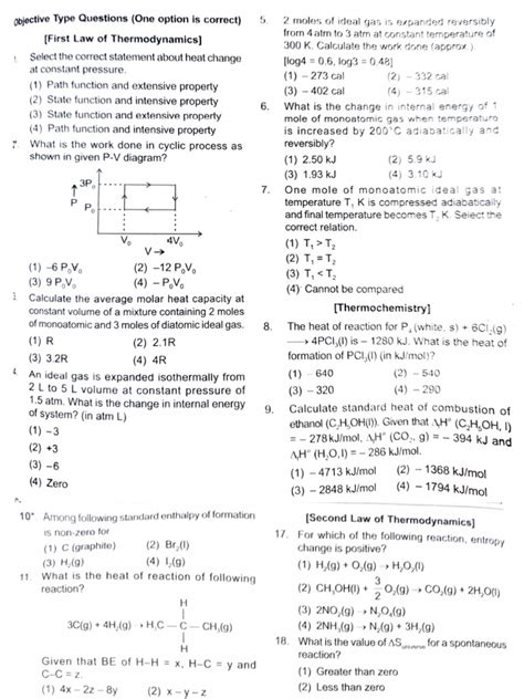 Thermodynamics Practice Questions Pdf Enthalpy Chemical Reactions