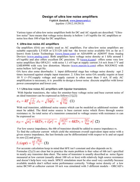 Ultra Low Noise Amplifier Design AC DC Circuits