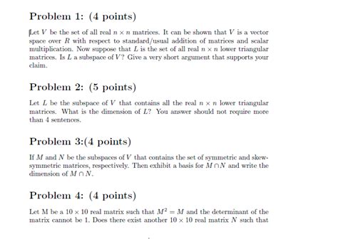 Solved Problem Points Let V Be The Set Of All Real N Chegg