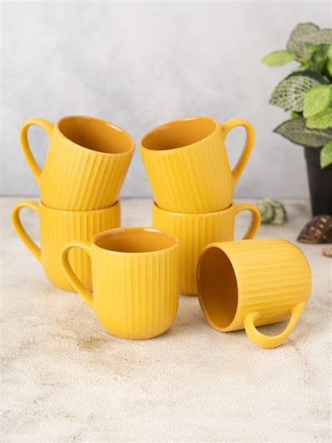 Linea Pebble Black Coffee And Tea Mugs Set Of 6 Sleek Durable And Microwave Safe Clay Craft