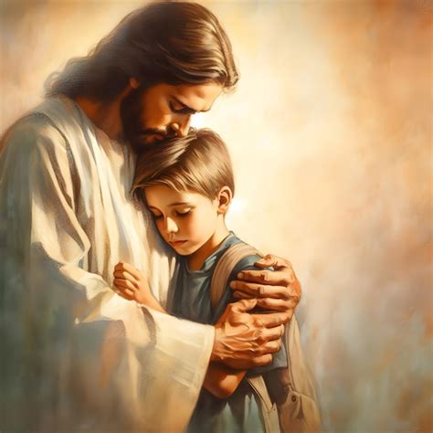 Jesús Abrazando A Un Niño Imagen Premium Generada Con Ia