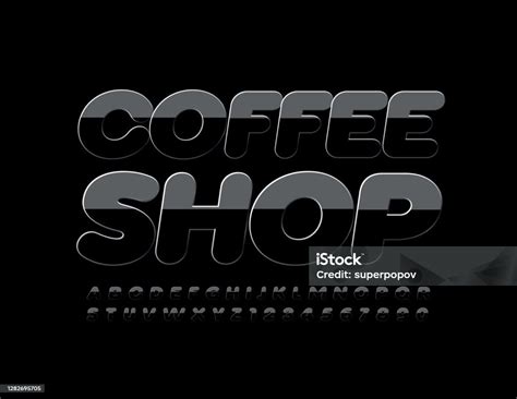 벡터 세련된 간판 커피 숍 현대 엘리트 알파벳 문자와 숫자 검은색에 대한 스톡 벡터 아트 및 기타 이미지 검은색 고객