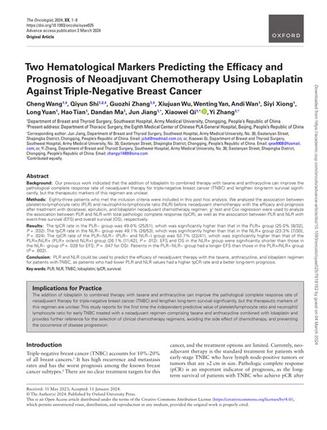 Pdf Two Hematological Markers Predicting The Efficacy And Prognosis Of Neoadjuvant
