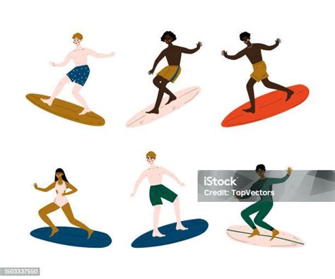 움직이는 파도 벡터 세트에 서핑 보드를 타고 있는 사람들 서퍼 남자에 대한 스톡 벡터 아트 및 기타 이미지 남자 바다 서핑 수상 스포츠 Istock