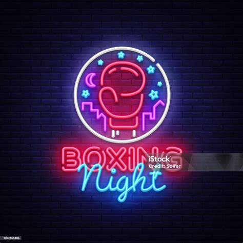 권투 네온 사인 벡터입니다 권투 밤 디자인 서식 파일 네온 사인 싸움 빛 배너 네온 간판 현대 동향 디자인 밝은 광고 야간 빛
