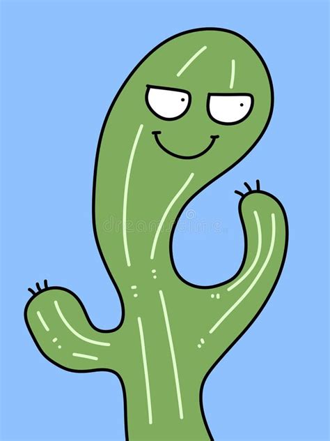 Cute Cactus Cartoon On Blue Background Stock Illustration