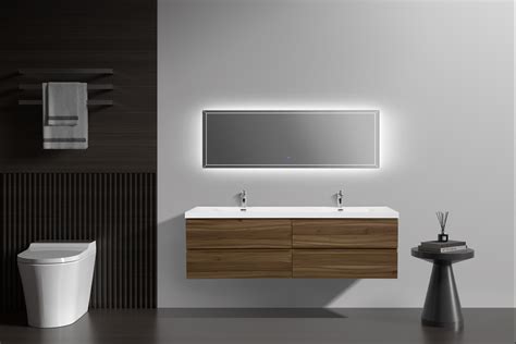 Aurora 72 Smokey Walnut Wall Hung Double Sink Bathroom Vanity With