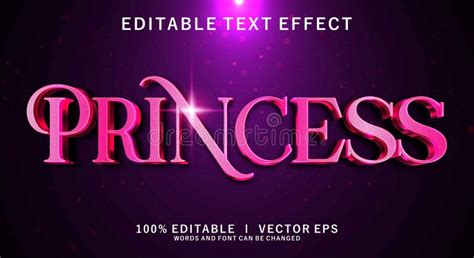 Princess 3d Vector Text Effect With Modern Style Design Stock Vector