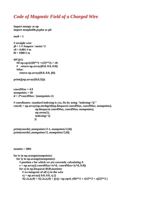 SOLUTION Code Of Magnetic Field Of A Charged Wire In Python Studypool
