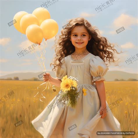 ai创作图黄裙子女孩 浪漫天真的小女孩 黄裙女孩 漂亮气球女孩 怡然自得的小女孩壁纸 手拿气球的女孩子 花田姑娘 儿童缪拍套餐 浪漫一夏小女孩